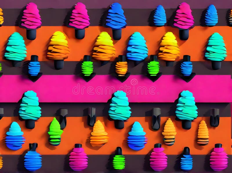 Painted Fir Cone Background Knolling Flat Neon. Stock Illustration ...