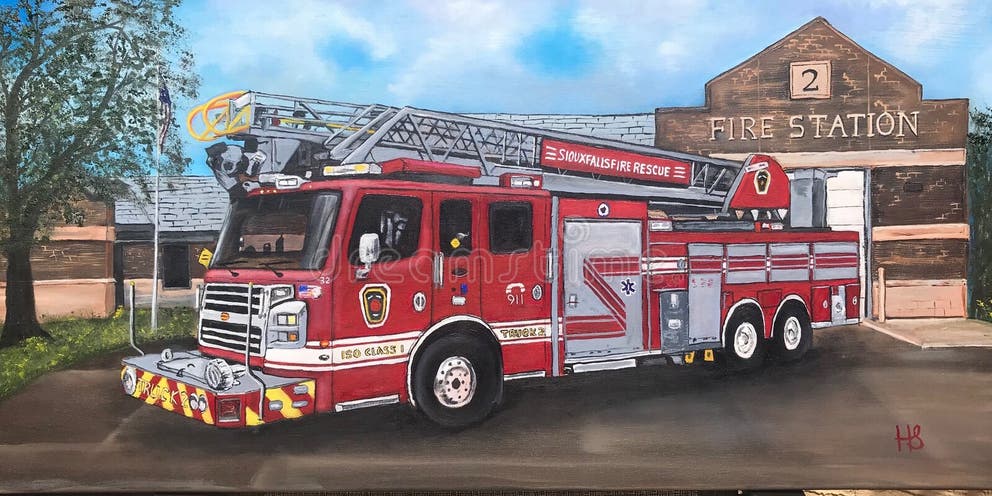 Painted Fire Engine in Front of Fire Station in Sioux Falls Editorial ...