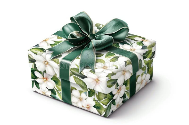 Painted with Flowers Spring Gift Box in Green and White Colors Stock ...