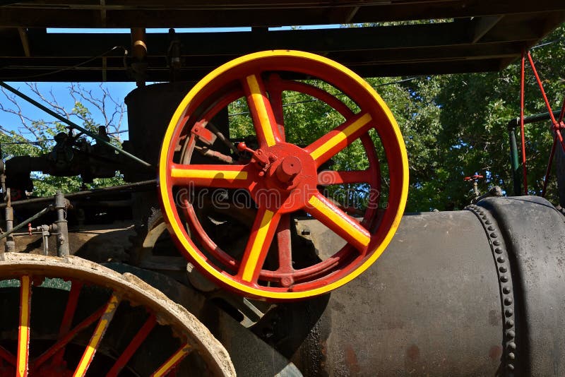 Painted Fly Wheel of an Old Steam Powered Engine Tractor Stock Image ...