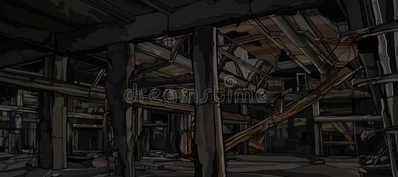 Gloomy Background of Ruins Inside an Abandoned Building Stock Vector ...