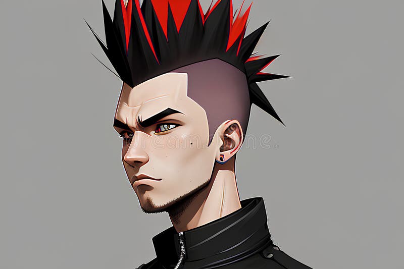 A Painted Guy with a Red Mohawk and a Serious Look Stock Illustration - Illustration of anger ...