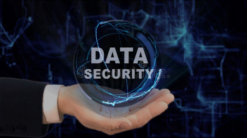 Painted Hand Shows Concept Hologram Data Security on His Hand Stock ...