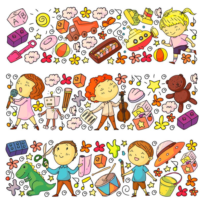 Painted by Hand Style Pattern on the Theme of Childhood. Vector ...