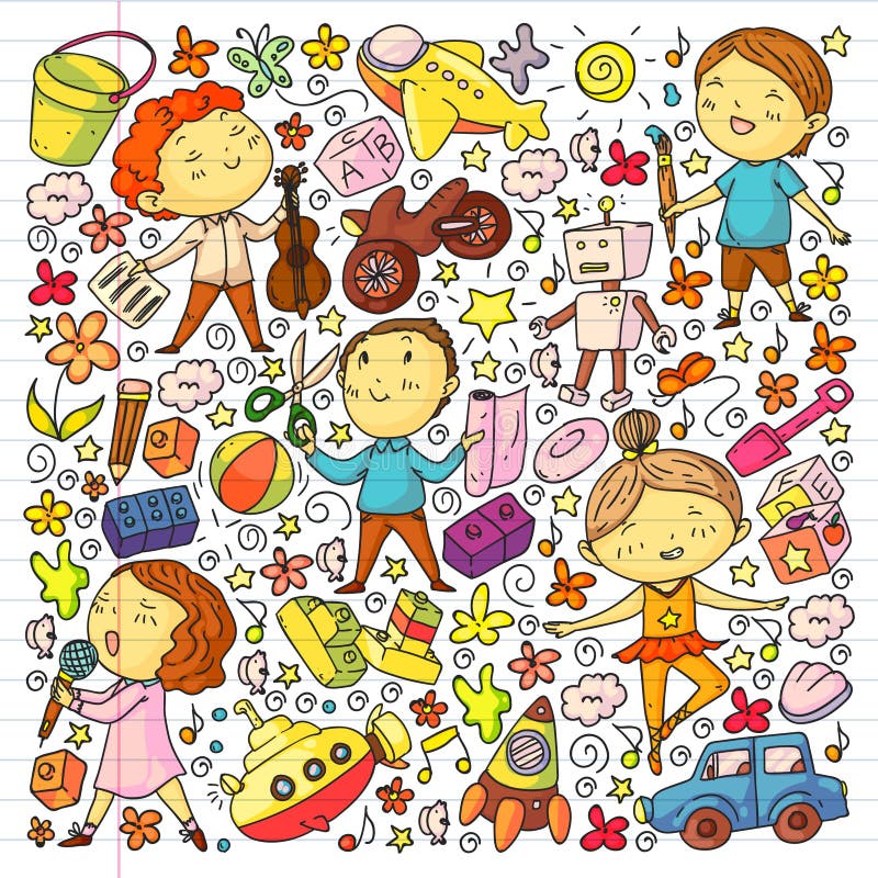 Painted by Hand Style Pattern on the Theme of Childhood. Vector ...