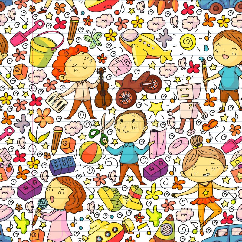 Painted by Hand Style Pattern on the Theme of Childhood. Vector ...