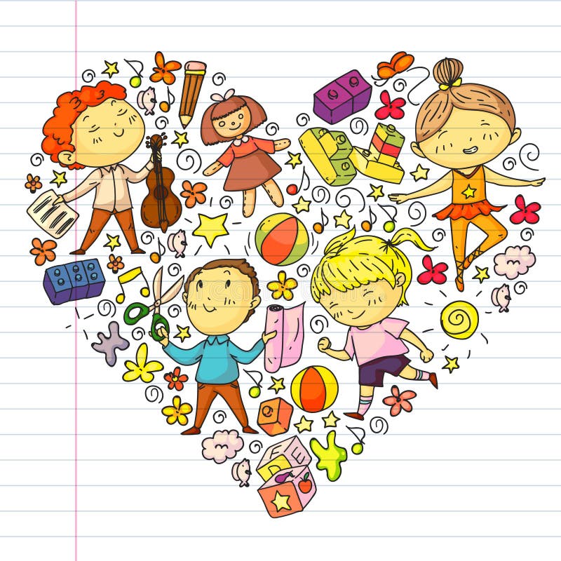 Painted by Hand Style Pattern on the Theme of Childhood. Vector ...