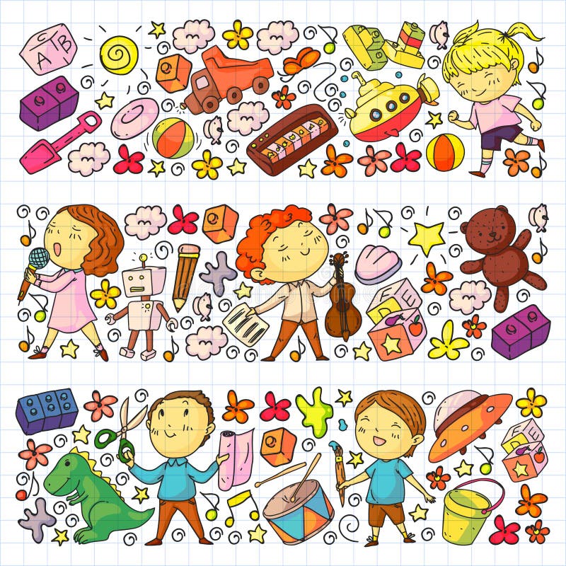 Painted by Hand Style Pattern on the Theme of Childhood. Vector ...