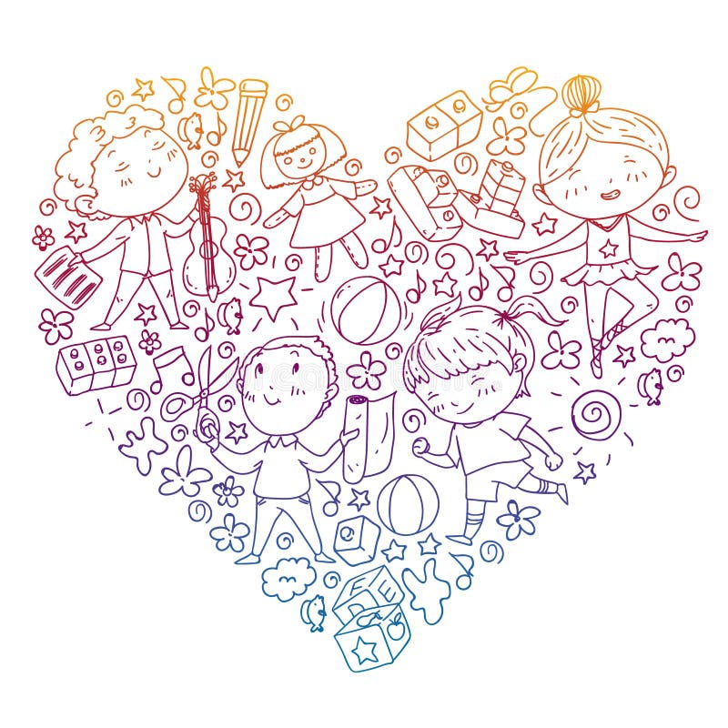 Painted by Hand Style Pattern on the Theme of Childhood. Vector ...