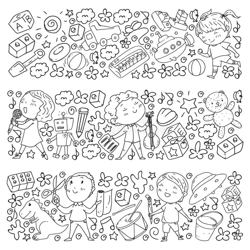 Painted by Hand Style Pattern on the Theme of Childhood. Vector ...