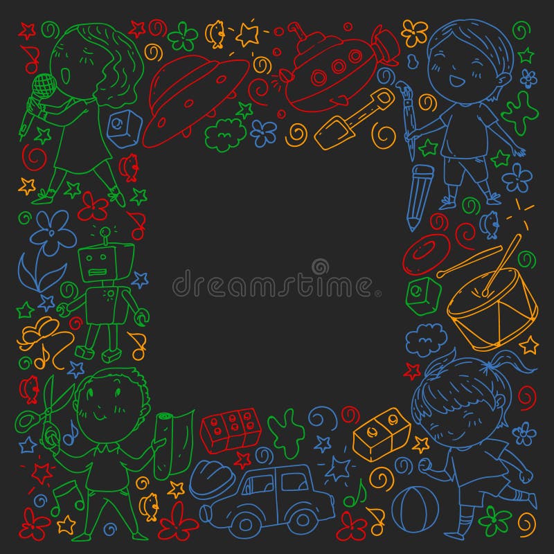 Painted by Hand Style Pattern on the Theme of Childhood. Vector ...
