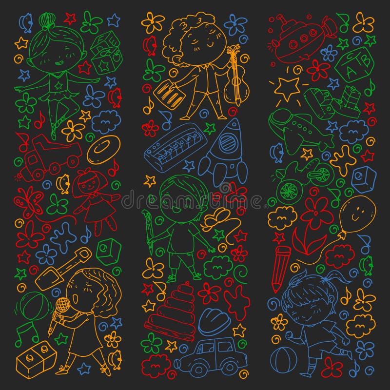 Painted by Hand Style Pattern on the Theme of Childhood. Vector ...