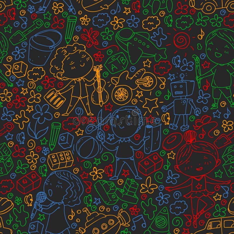 Painted by Hand Style Pattern on the Theme of Childhood. Vector ...