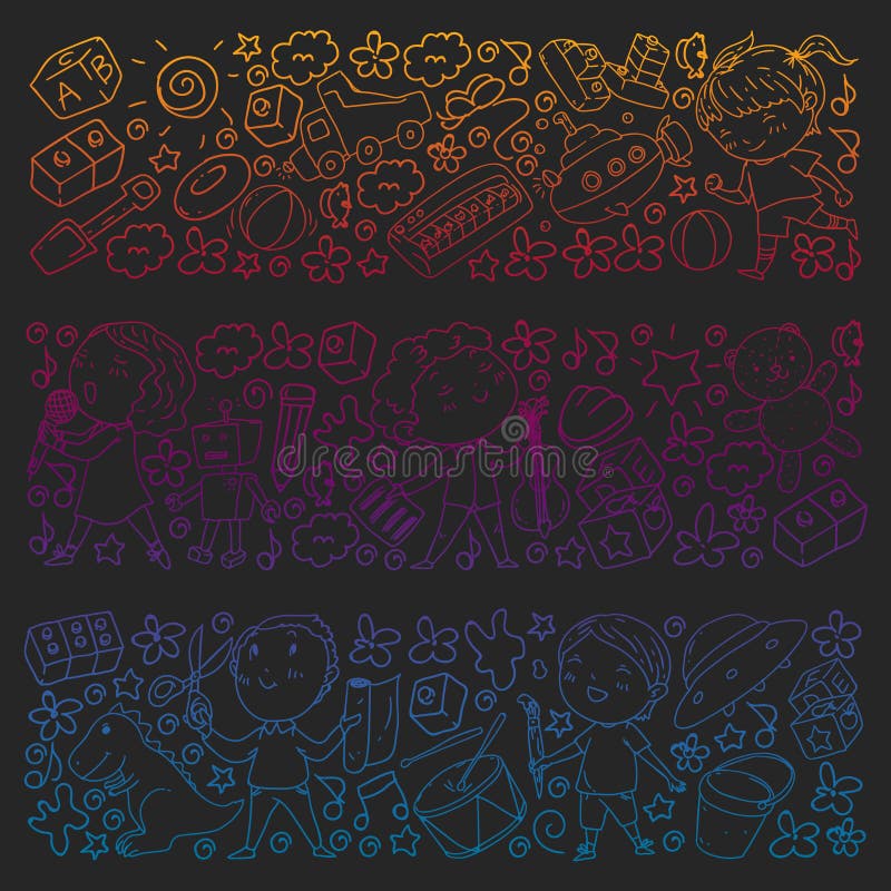 Painted by Hand Style Pattern on the Theme of Childhood. Vector ...