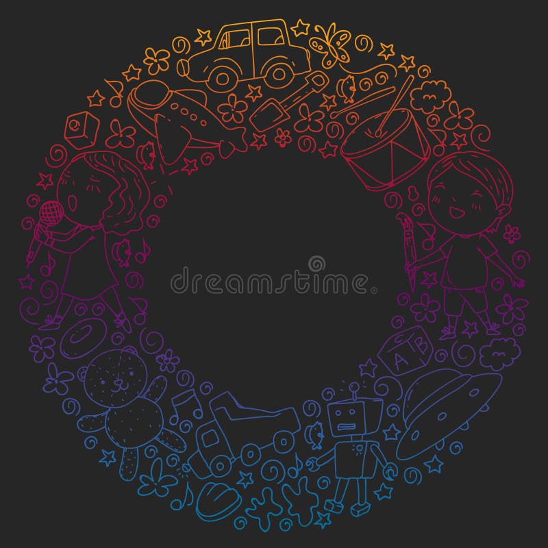 Painted by Hand Style Pattern on the Theme of Childhood. Vector ...