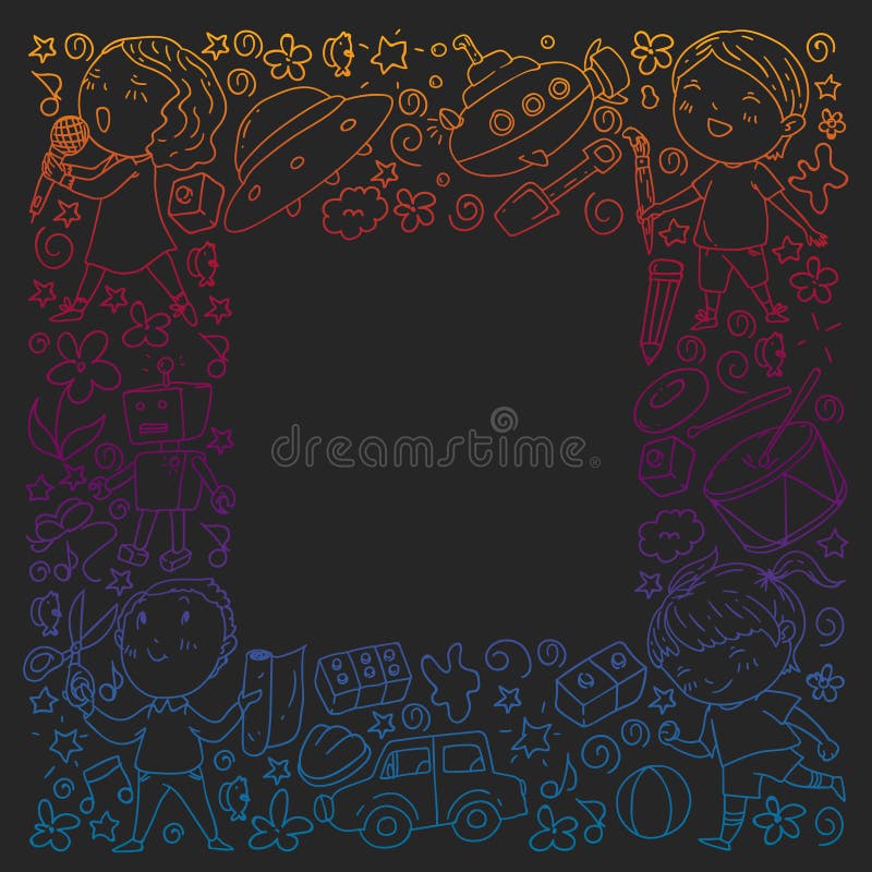 Painted by Hand Style Pattern on the Theme of Childhood. Vector ...