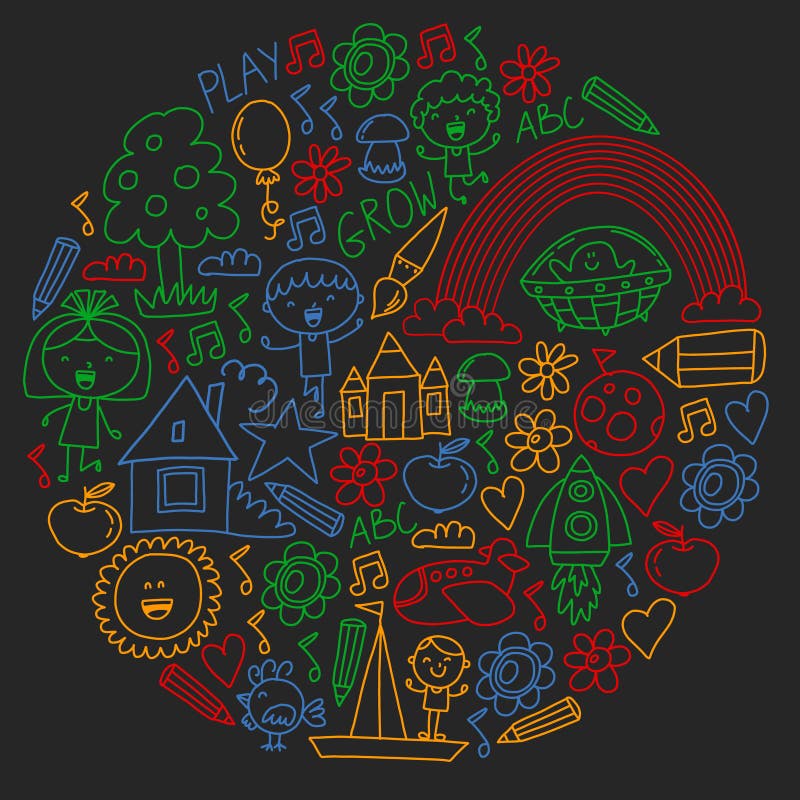 Painted by Hand Style Pattern on the Theme of Childhood. Vector ...