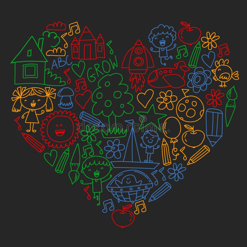 Painted by Hand Style Pattern on the Theme of Childhood. Vector ...