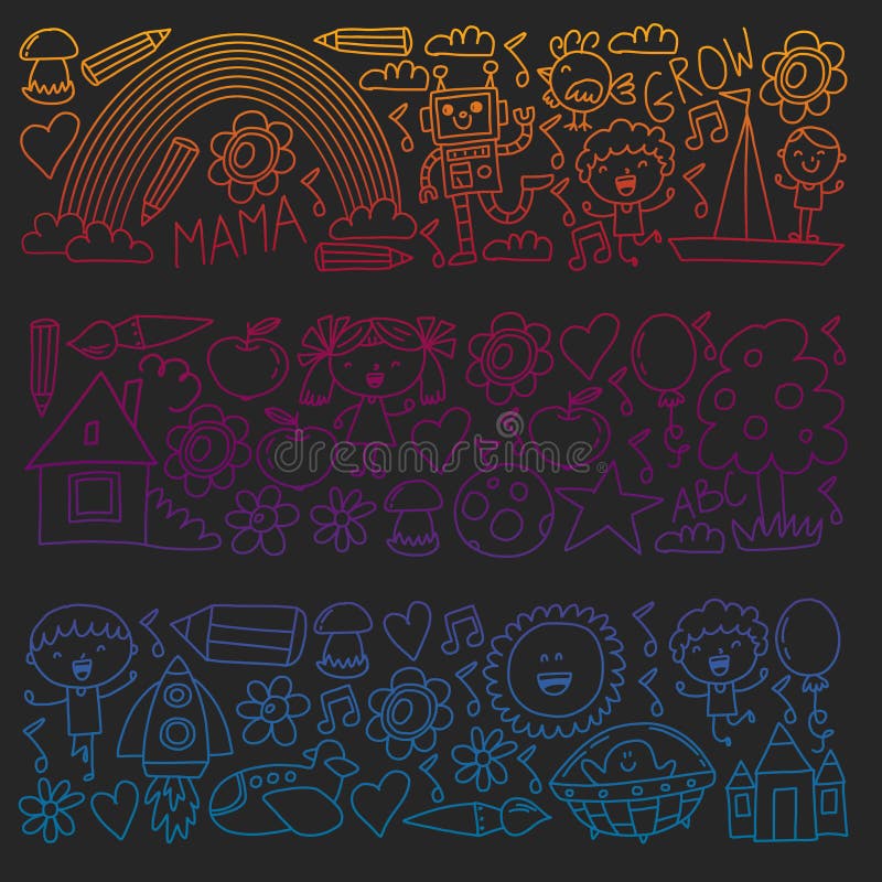 Painted by Hand Style Pattern on the Theme of Childhood. Vector ...