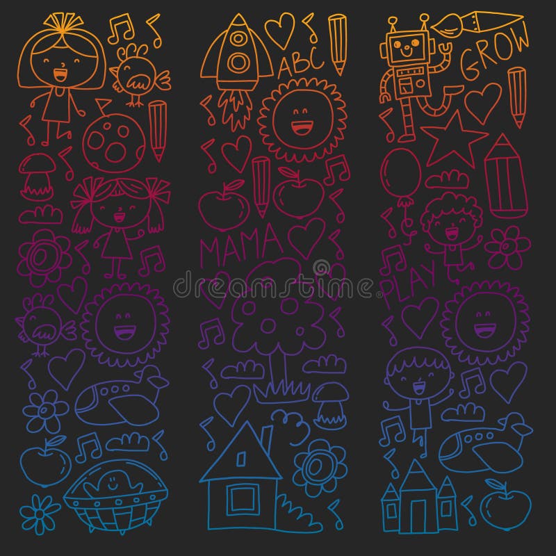 Painted by Hand Style Pattern on the Theme of Childhood. Vector ...