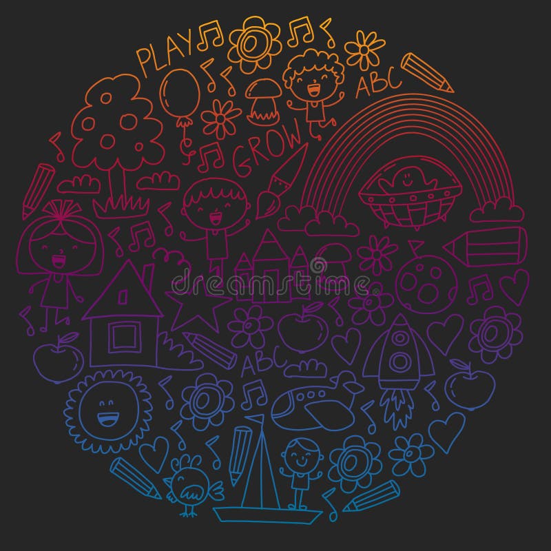 Painted by Hand Style Pattern on the Theme of Childhood. Vector ...