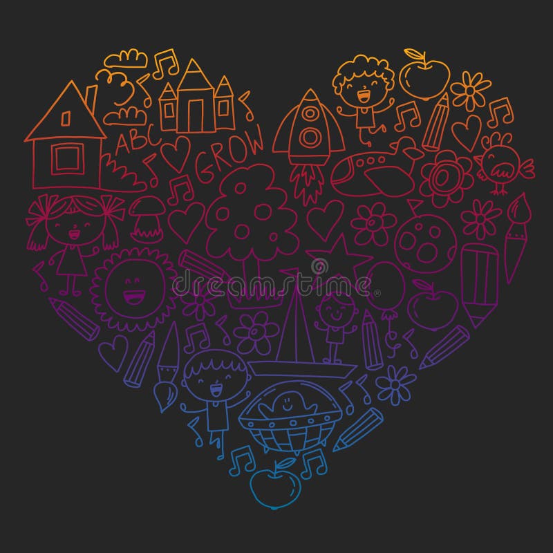 Painted by Hand Style Pattern on the Theme of Childhood. Vector ...