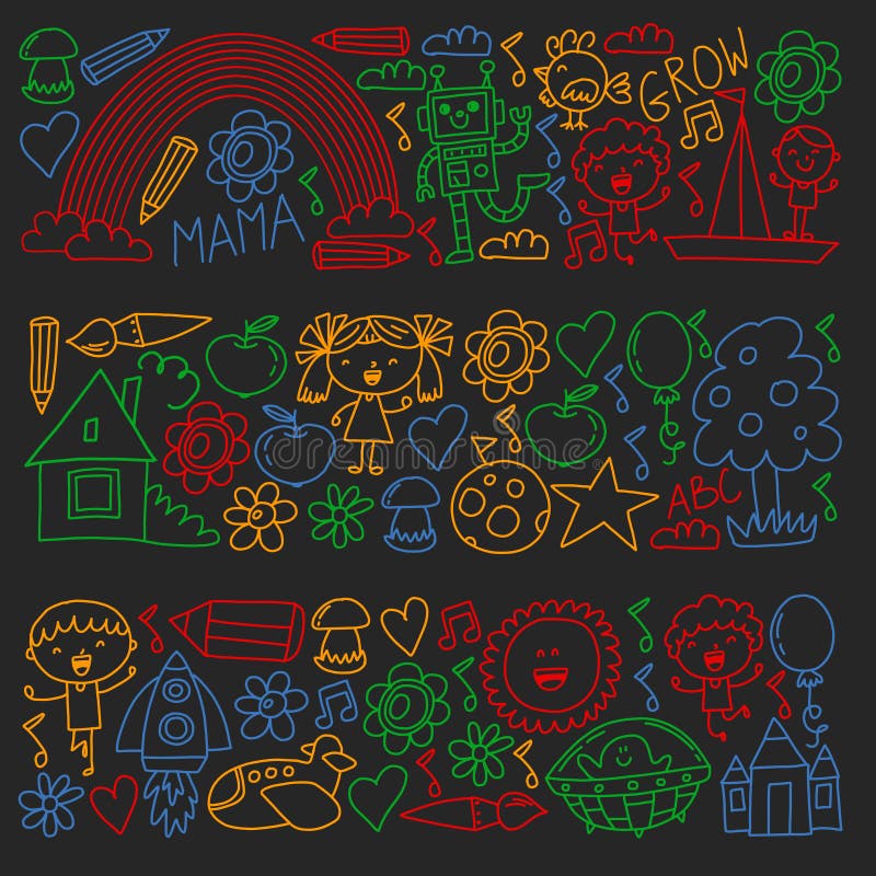 Painted by Hand Style Pattern on the Theme of Childhood. Vector ...