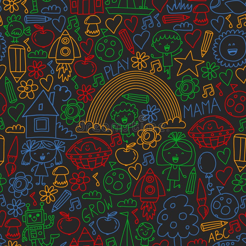 Painted by Hand Style Pattern on the Theme of Childhood. Vector ...
