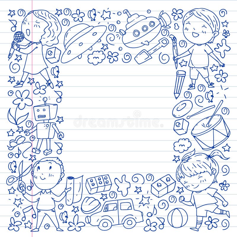 Painted by Hand Style Pattern on the Theme of Childhood. Vector ...