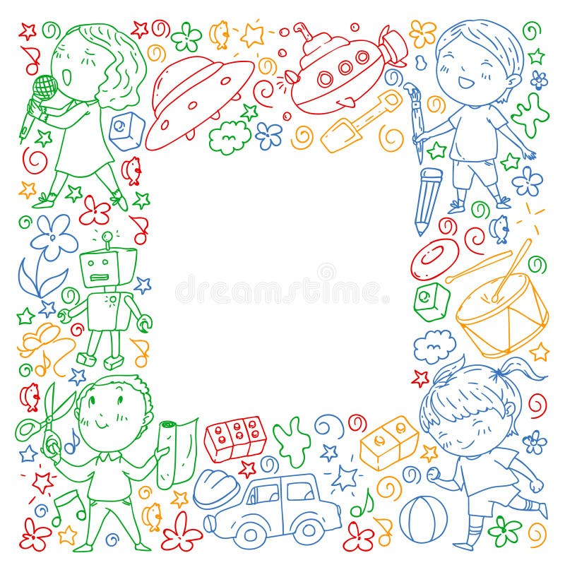 Painted by Hand Style Pattern on the Theme of Childhood. Vector ...