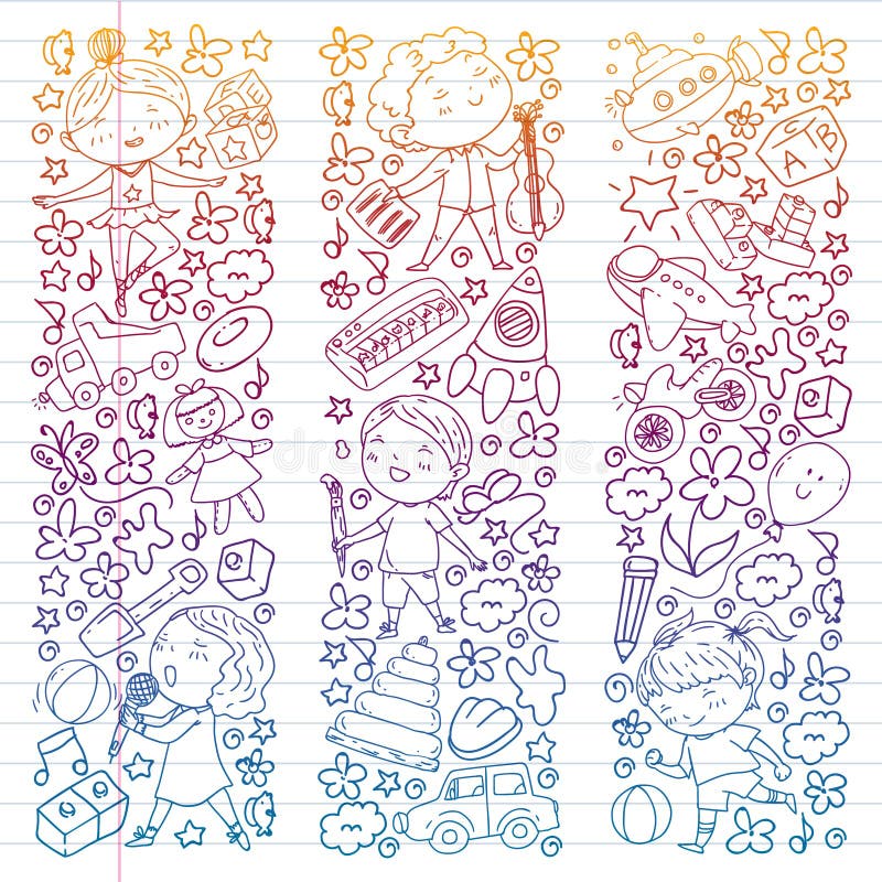 Painted by Hand Style Pattern on the Theme of Childhood. Vector ...