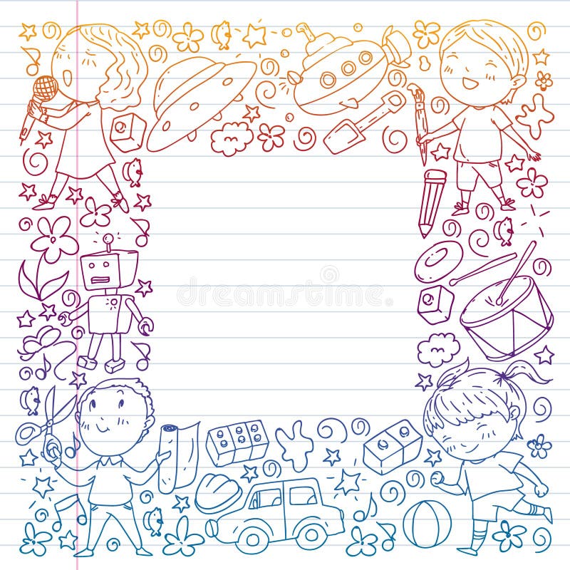Painted by Hand Style Pattern on the Theme of Childhood. Vector ...