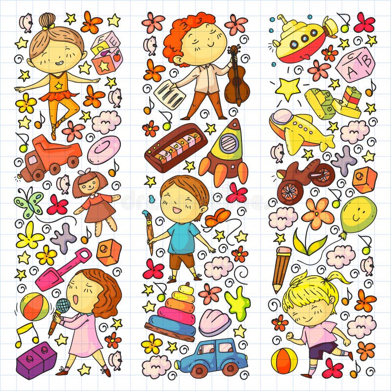 Painted by Hand Style Pattern on the Theme of Childhood. Vector ...