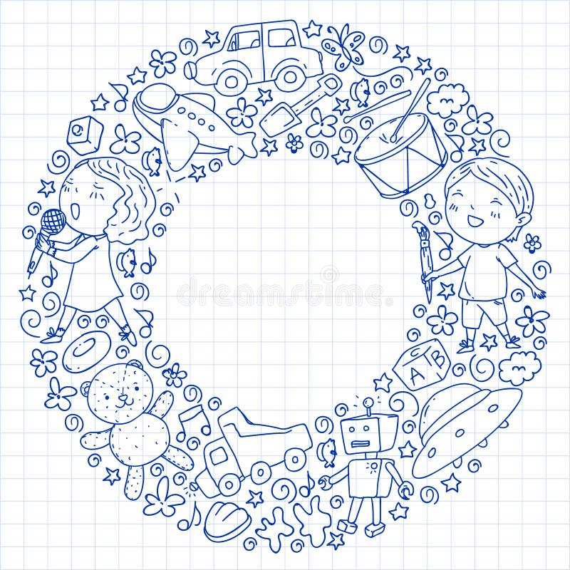 Painted by Hand Style Pattern on the Theme of Childhood. Vector ...
