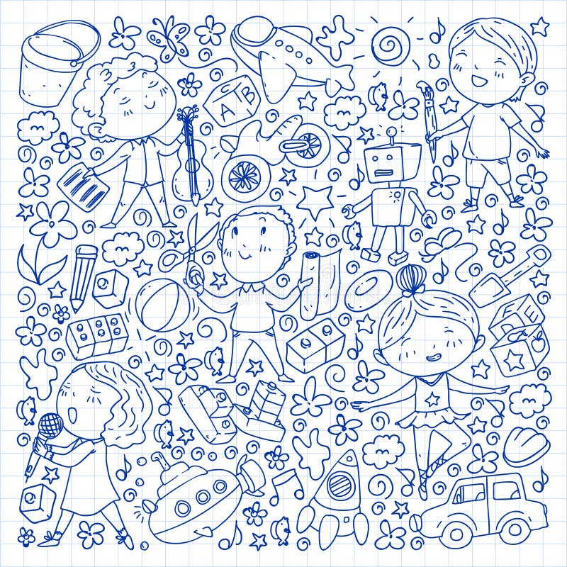 Painted by Hand Style Pattern on the Theme of Childhood. Vector ...