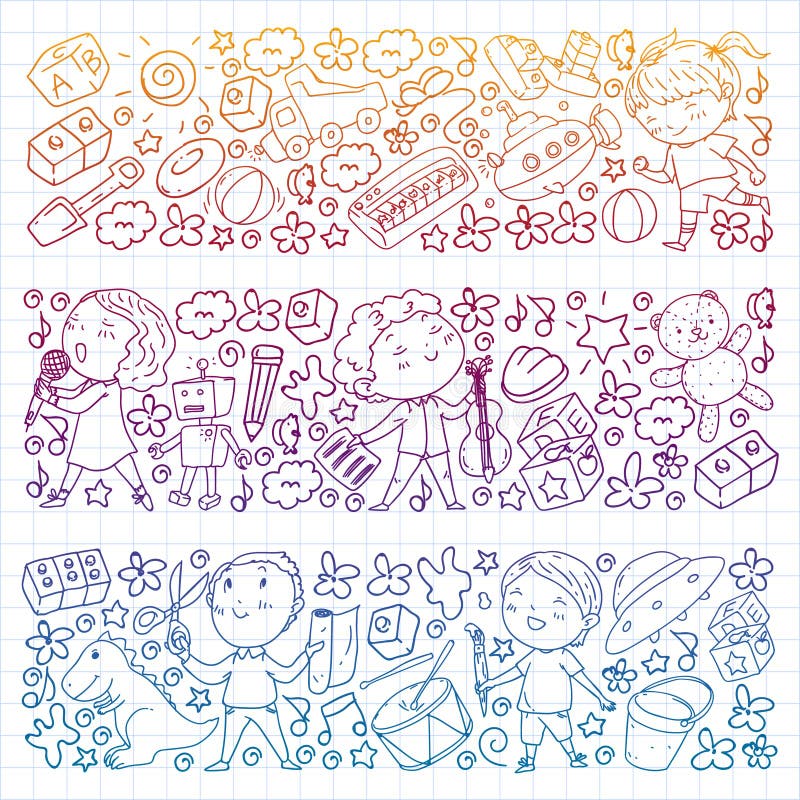 Painted by Hand Style Pattern on the Theme of Childhood. Vector ...