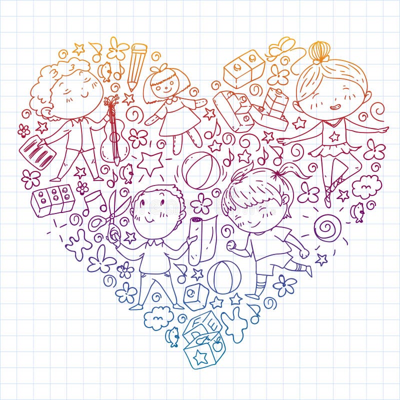 Painted by Hand Style Pattern on the Theme of Childhood. Vector ...