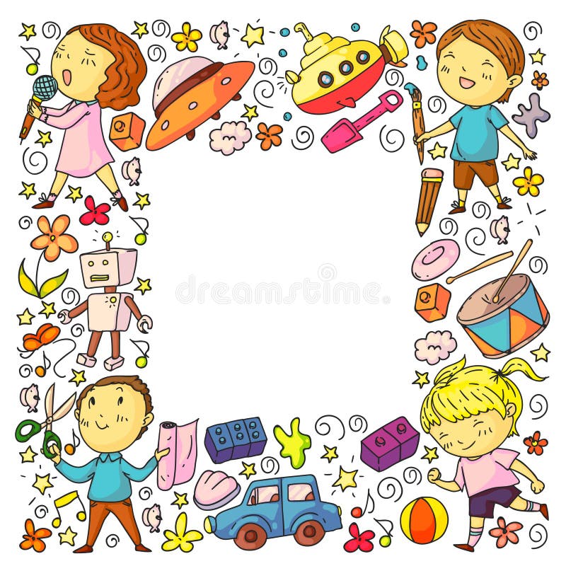 Painted by Hand Style Pattern on the Theme of Childhood. Vector ...