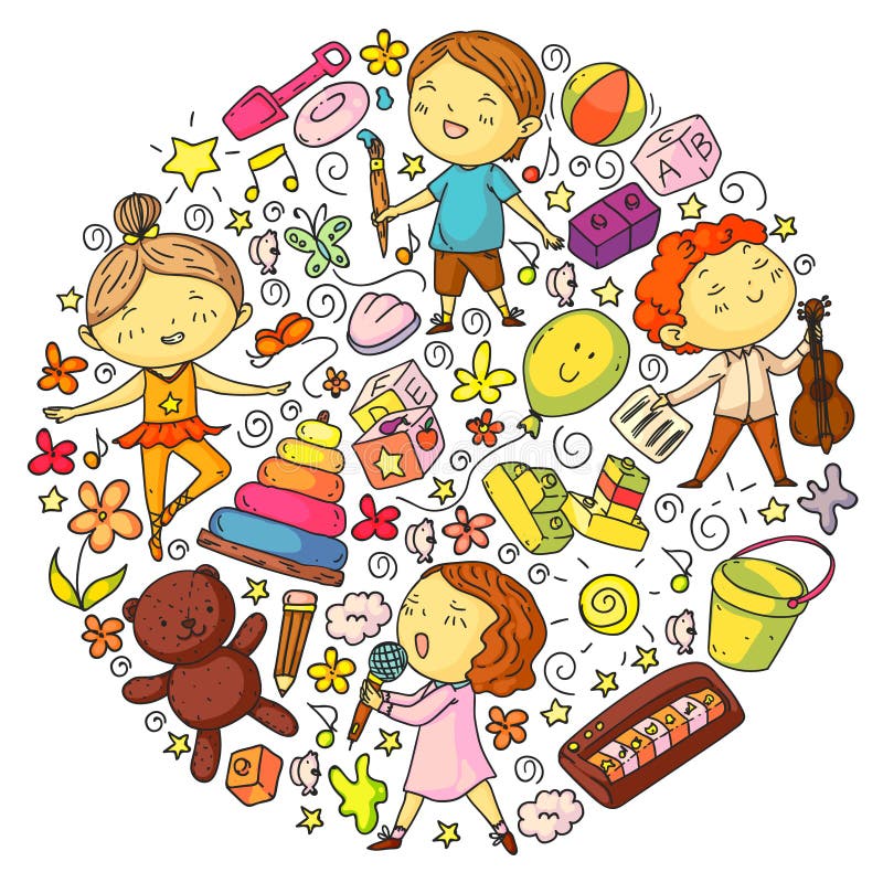 Painted by Hand Style Pattern on the Theme of Childhood. Vector ...