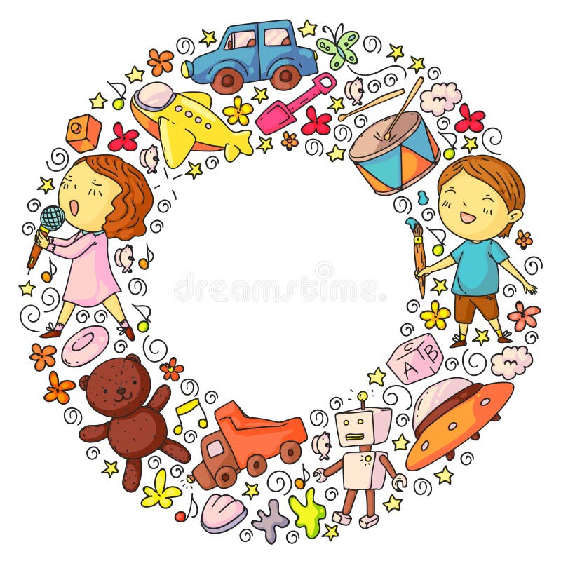 Painted by Hand Style Pattern on the Theme of Childhood. Vector ...