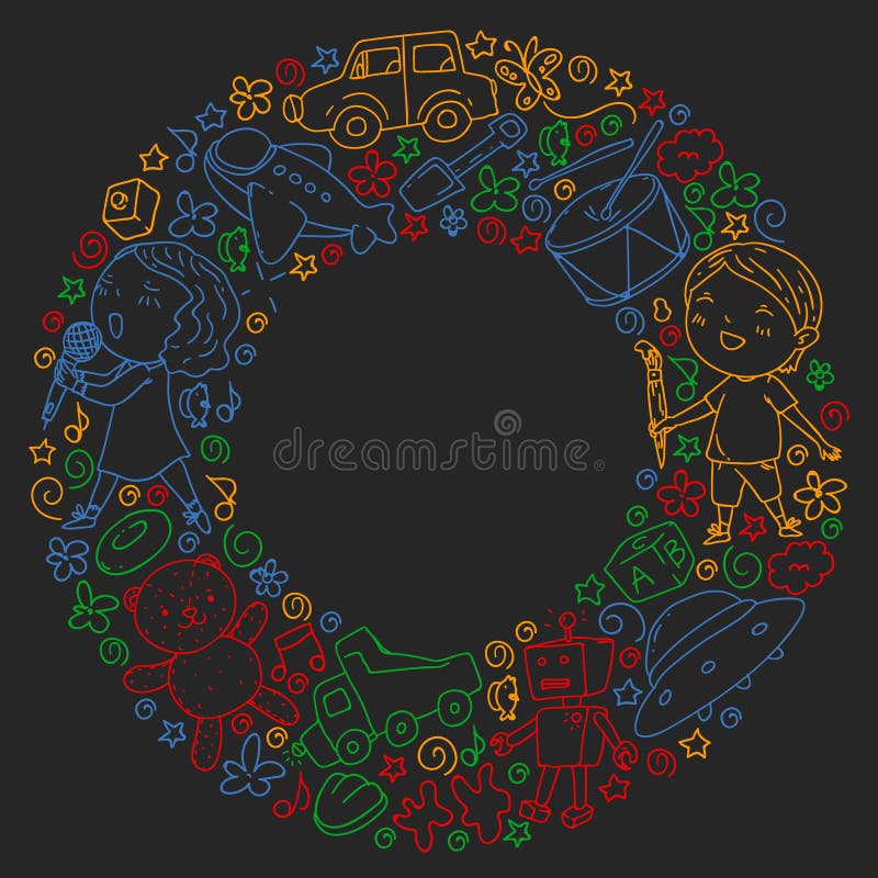 Painted by Hand Style Seamless Pattern on the Theme of Childhood ...