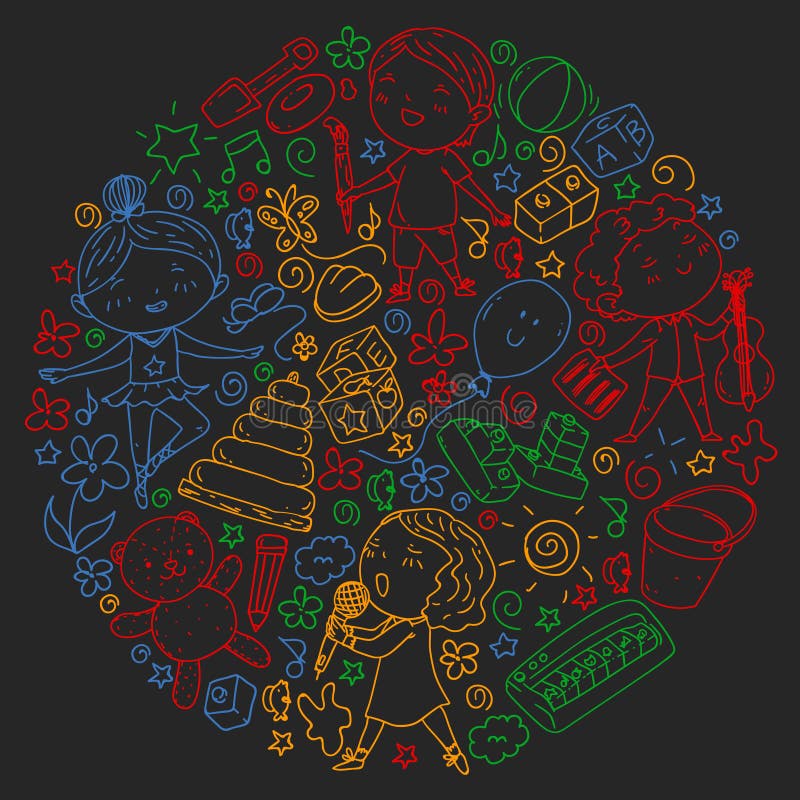 Painted by Hand Style Seamless Pattern on the Theme of Childhood ...