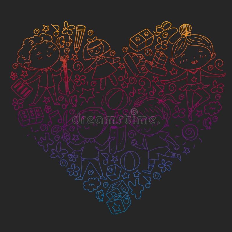 Painted by Hand Style Seamless Pattern on the Theme of Childhood ...