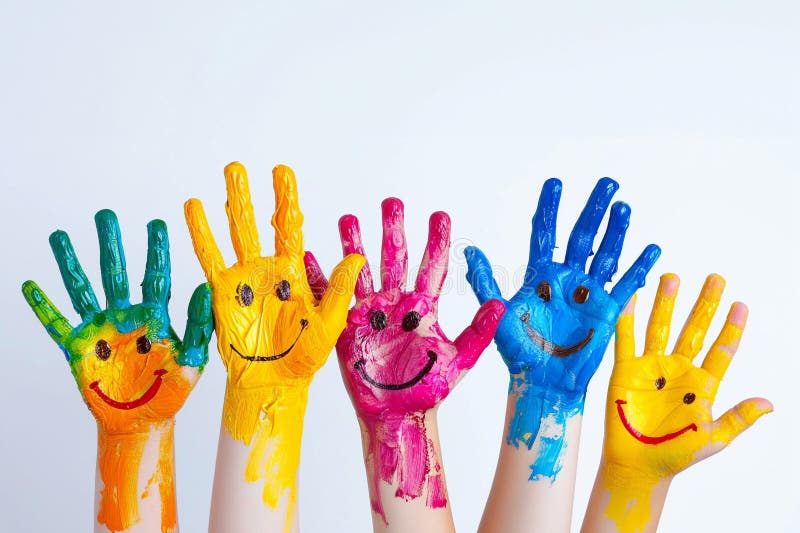 Painted Hands of Children with Smileys Stock Illustration ...