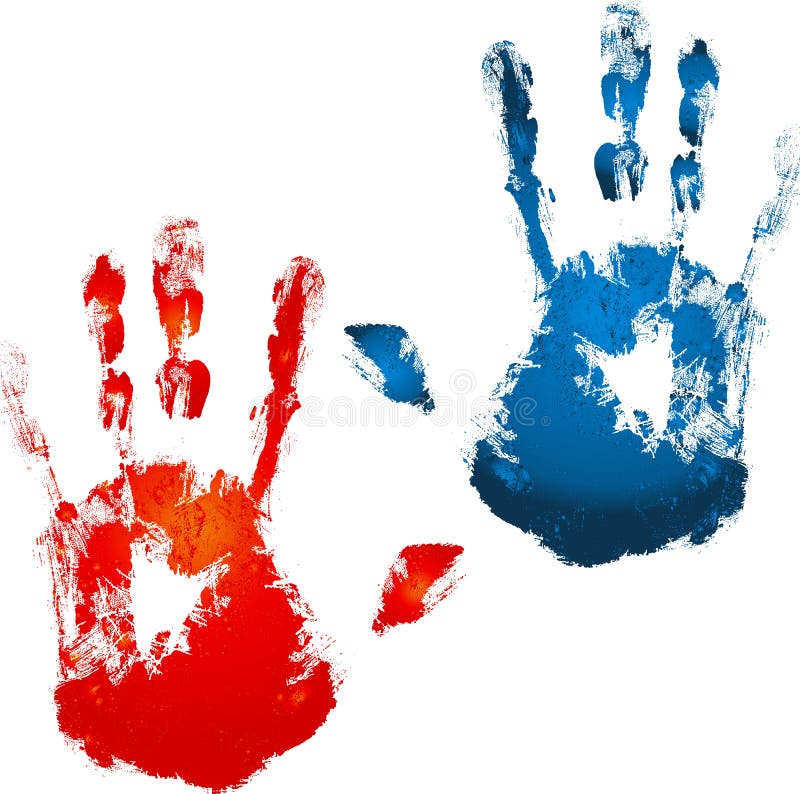 Red and Blue painted hands stock illustration. Illustration of craft ...