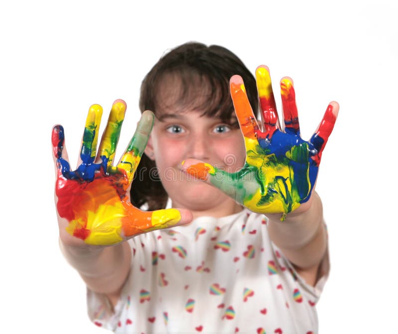 Painted Hands Ready To Make Hand Prints Stock Image - Image of craft ...