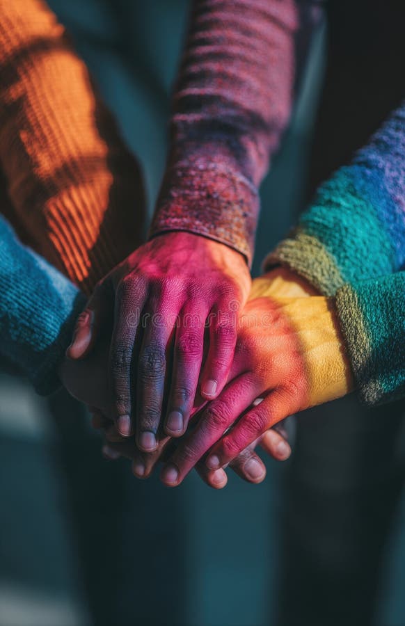 Painted Hands Stacked Together Showing Unity and Support Stock Photo ...
