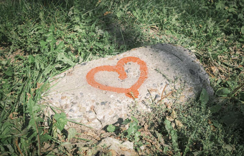 A Painted Heart Red Colour on the Stone Realistic Stock Photo - Image ...