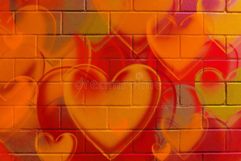 Painted Hearts on the Brick Wall Stock Photo - Image of detail, fresh ...