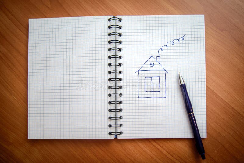 Painted house in notepad stock photo. Image of pipe, smoke - 89560050